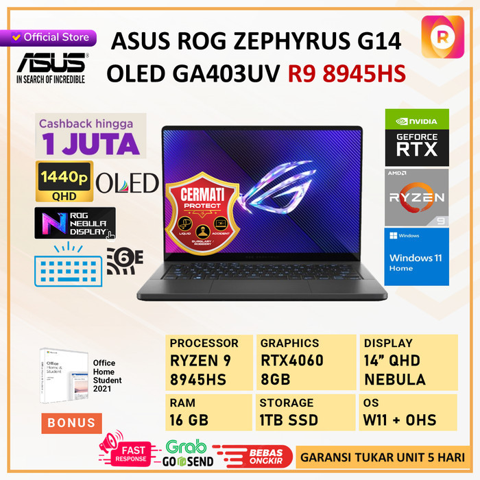 Jual ASUS ROG Zephyrus G14 OLED GA403UV RTX4060 Ryzen 9 8945HS 32GB 1TB ...