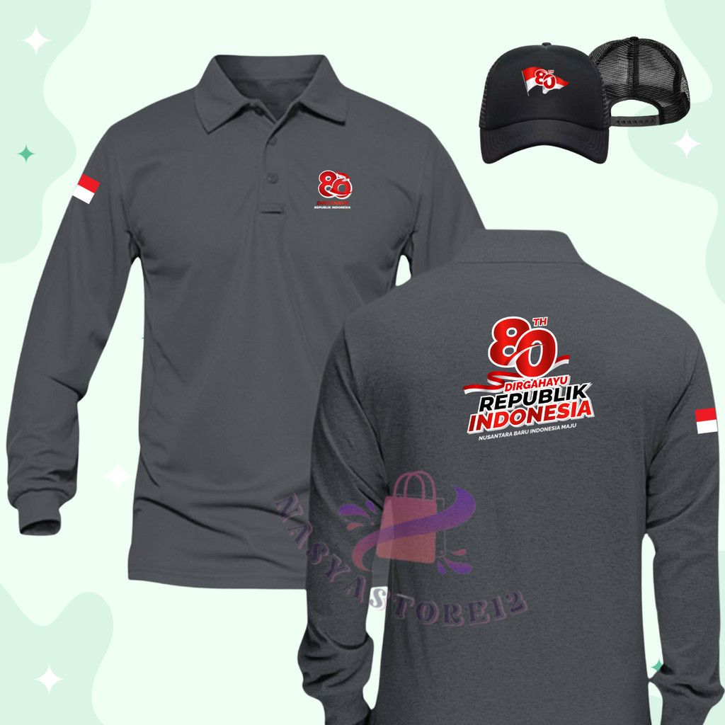 Jual Baju Kaos Poloshirt Berkerah Lengan Panjang Unisex Desain SABLON Logo DIRGAHAYU REPUBLIK ...