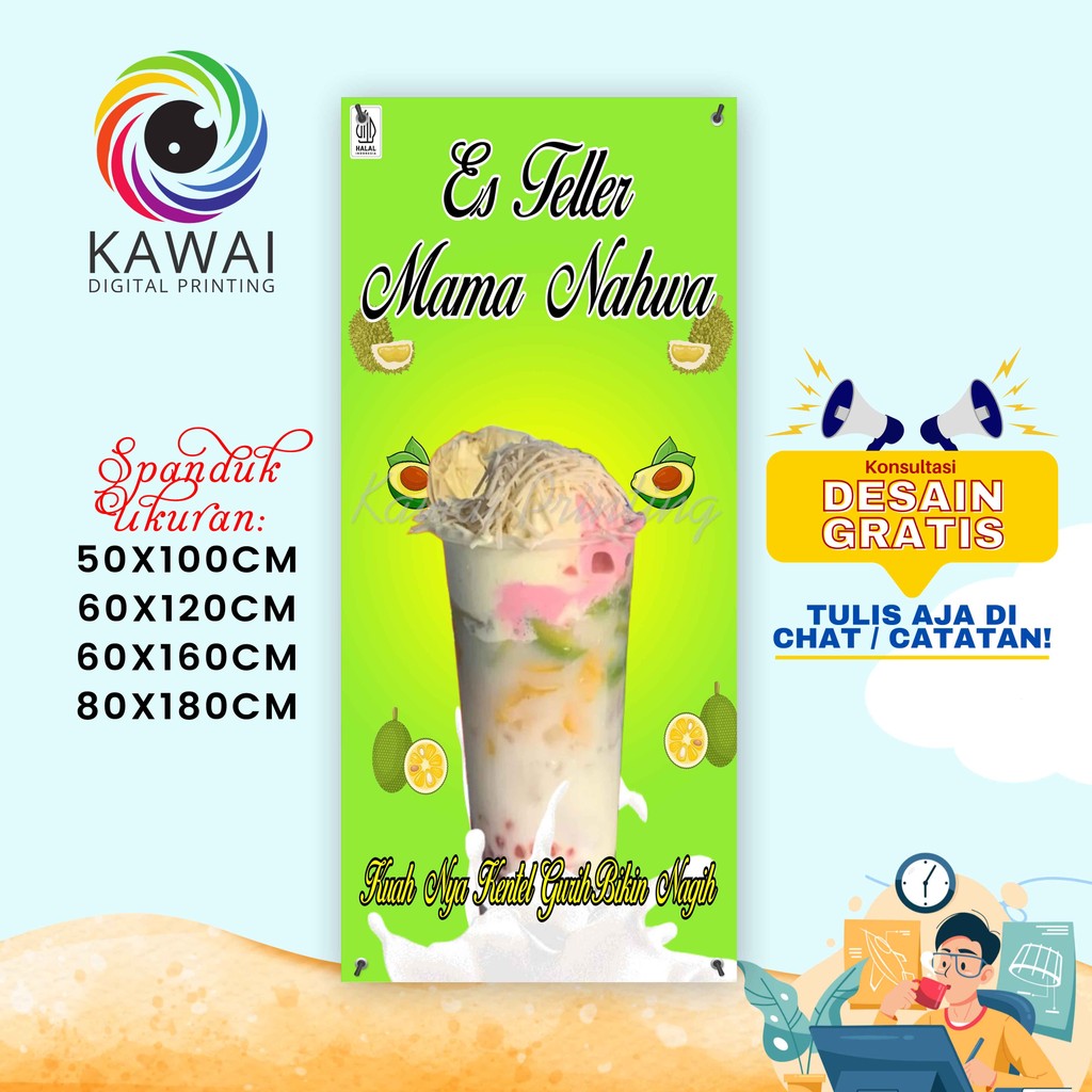 Jual SPANDUK / BANNER Es Teler Creamy Hijau Design Outdoor / Indoor ...