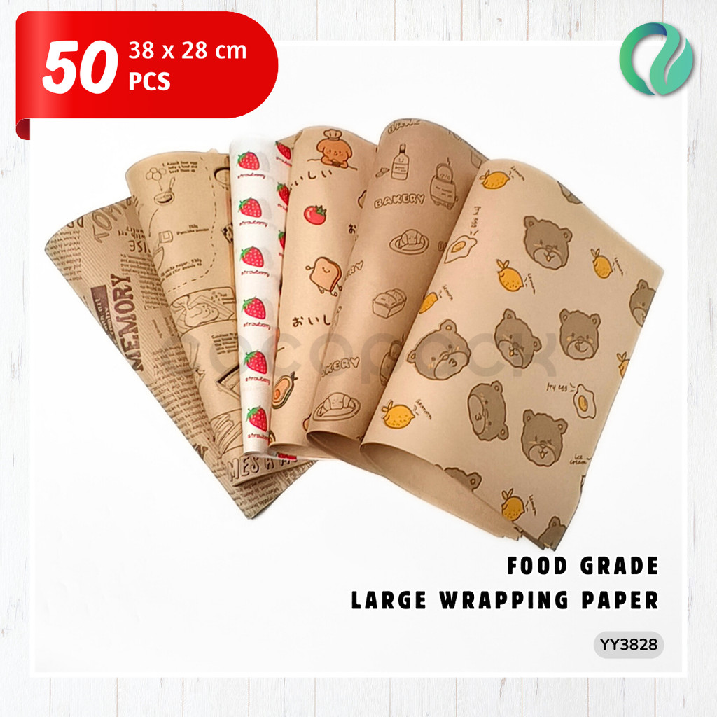 Jual 50 PCS Non-Stick Food Grade Large Wrapping Paper Kertas Roti Motif ...
