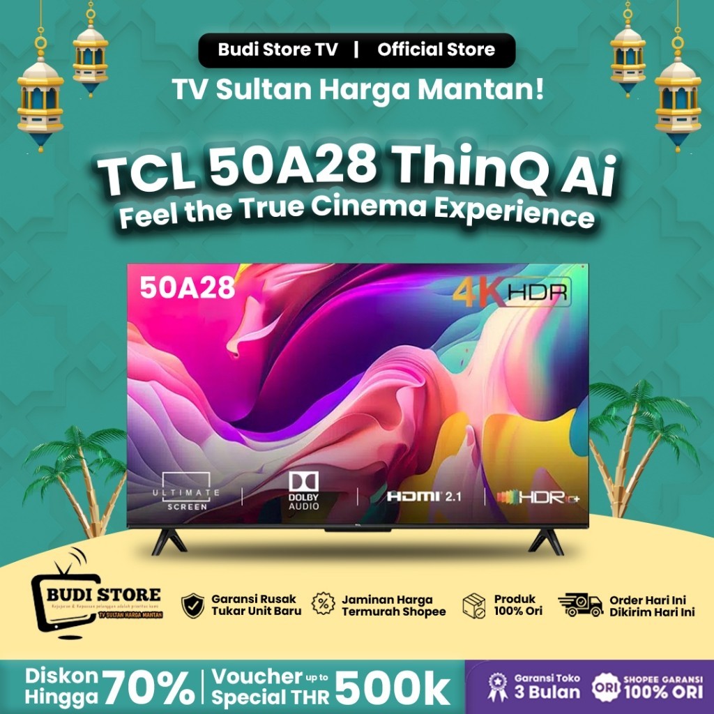 Jual KHUSUS LUAR KOTA 50 inch TCL Google TV 4K UHD 50A28 100% ORIGINAL ...