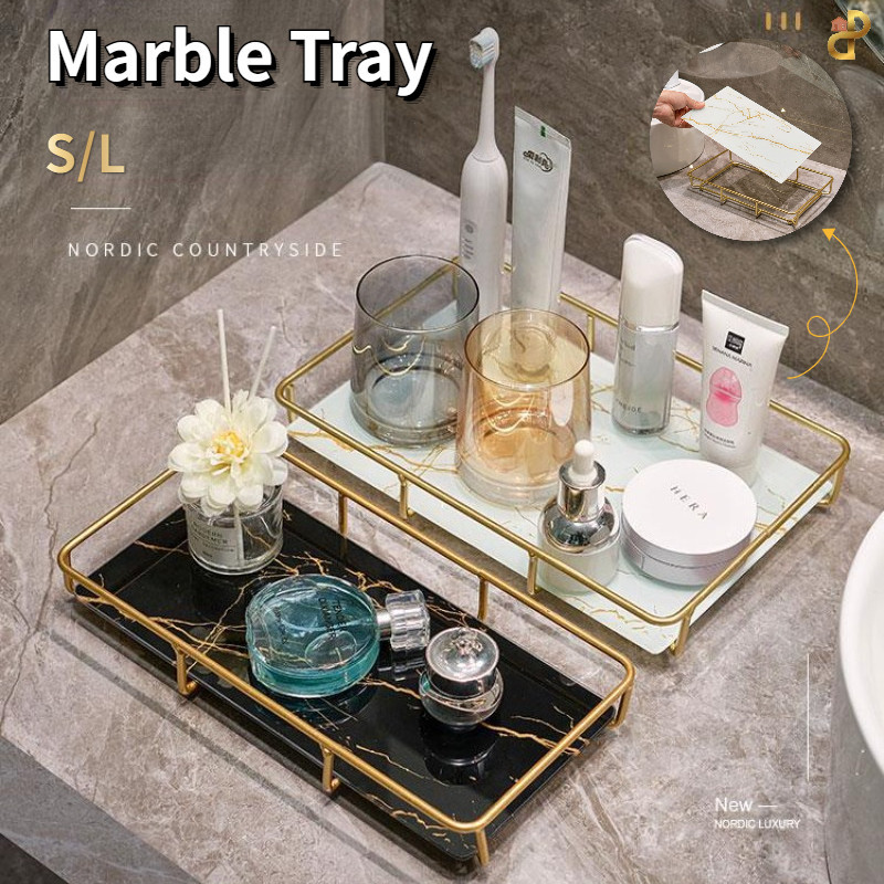 Jual Marble Tray Bernda Hitam Putih Rak Penyimpanan Kosmetik Keramik ...
