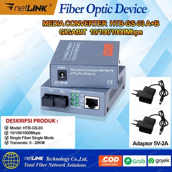Jual Media converter Gigabit 2 FO 4 FO 6 FO 2 4 LAN 10/100/1000M Fiber Optic - HTB GS-03 A+B ...