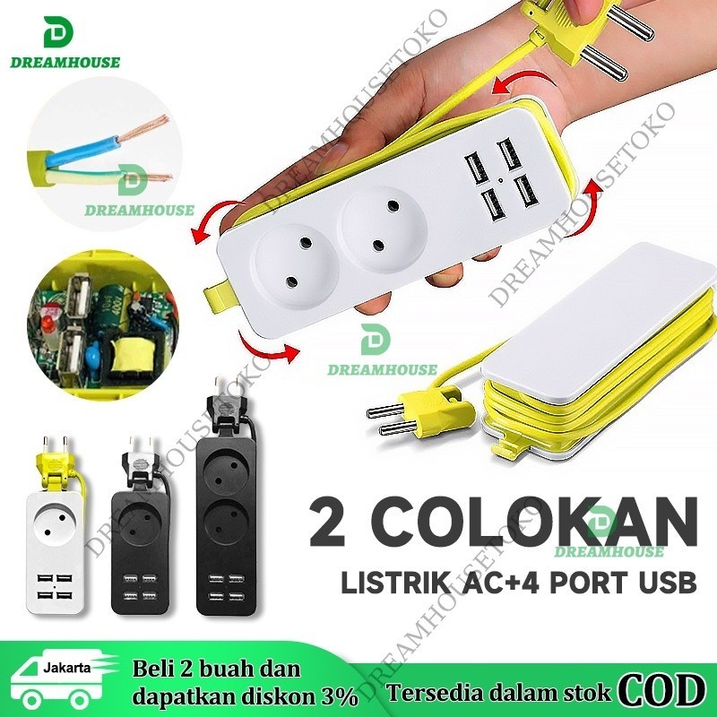 Jual Portable Stop Kontak Travel - 4 USB Port - Kabel 1,5 Meter/Stop Kontak Traveling 2/4 Lubang ...
