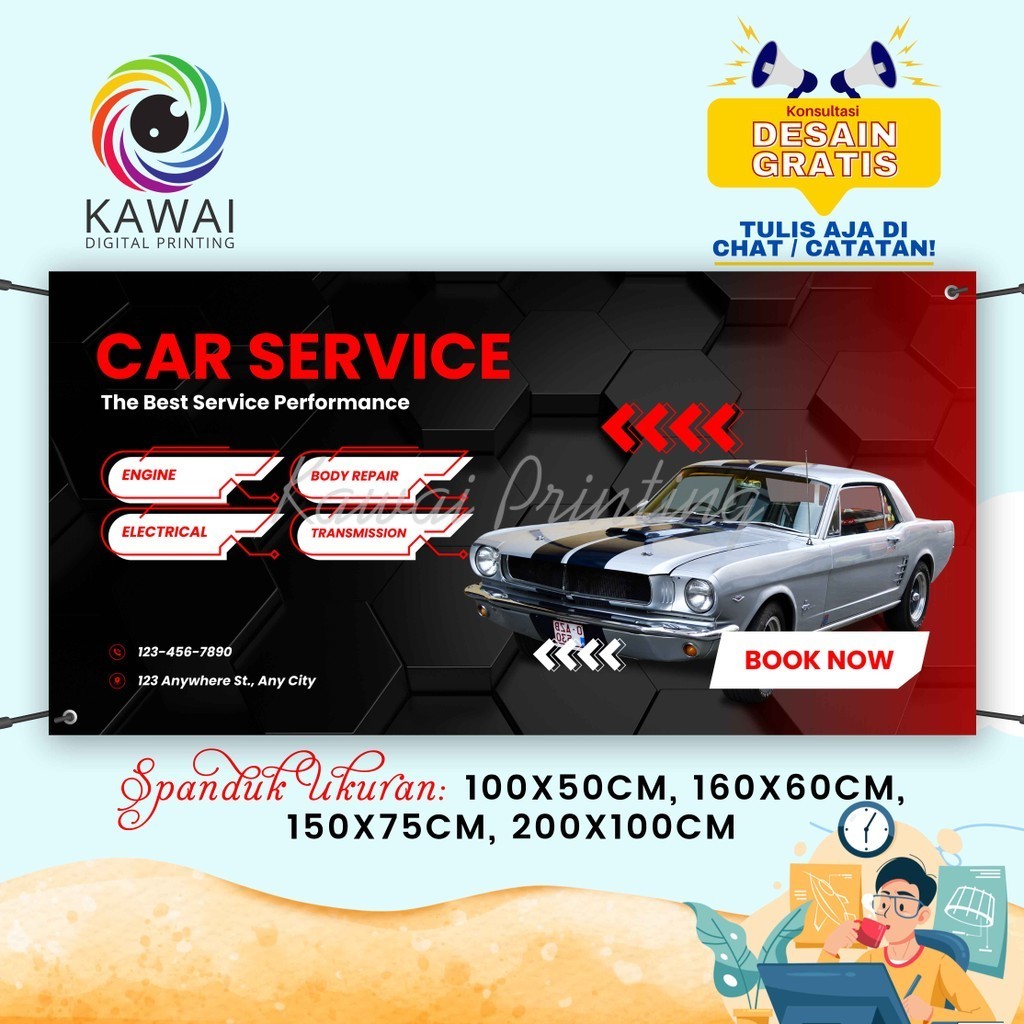 Jual Spanduk Banner MMT Bengkel Home Garage Perbaiki Sevice Mobil Merah ...