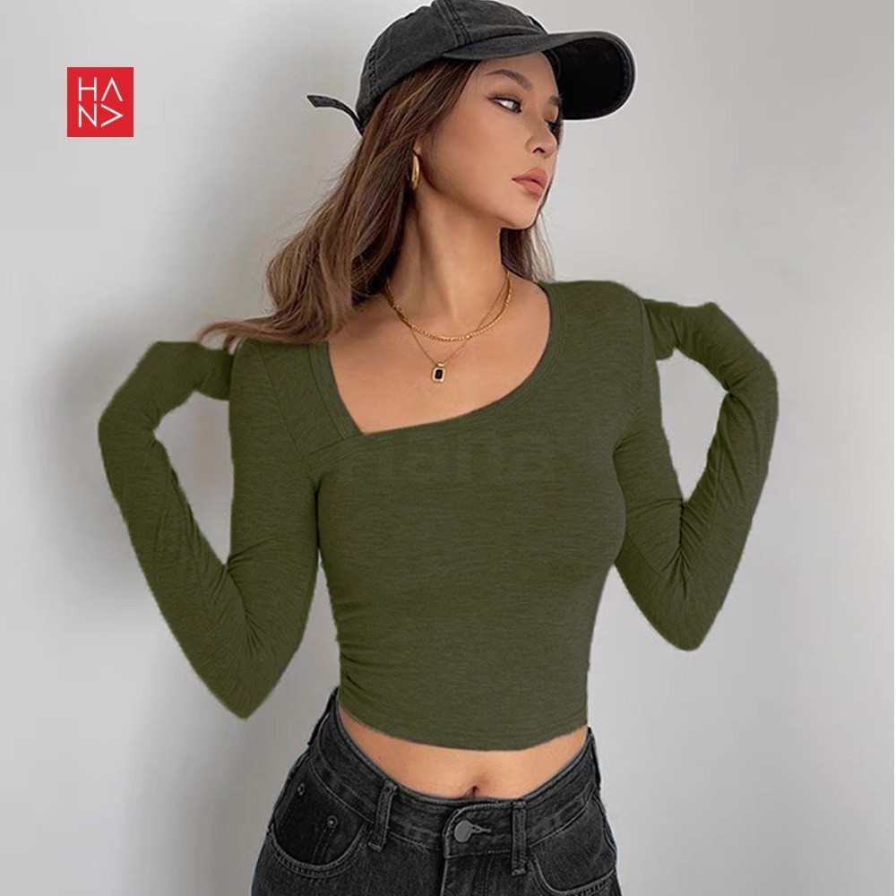 Jual Hana Fashion JKT - Zoey Crop Top Panjang Long Sleeve Korean Style ...