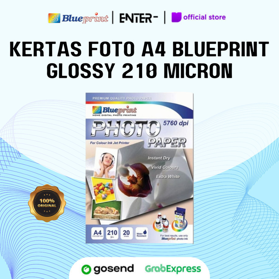 Jual Kertas Foto A4 BLUEPRINT Glossy Photo Paper 210 Micron Polos 20 ...