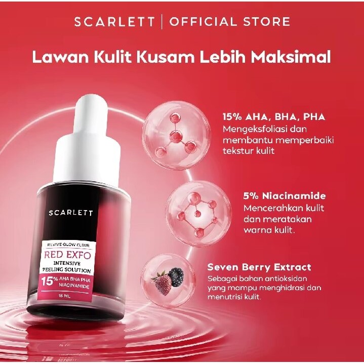 Jual Scarlett Whitening Revive Glow Elixir Red Exfo Intensive Peeling ...