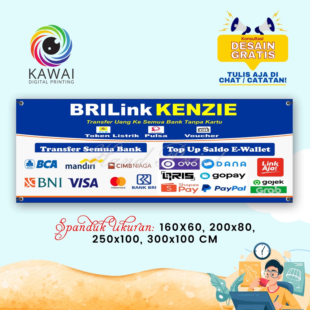 Jual SPANDUK BANNER Desain Agen Brilink Custom Biru Putih Ukuran ...