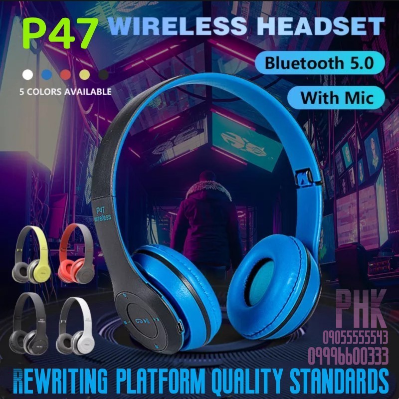 Jual Earphone Bluetooth Gaming P47 Bluetooth Headset Kepala Mengenakan ...