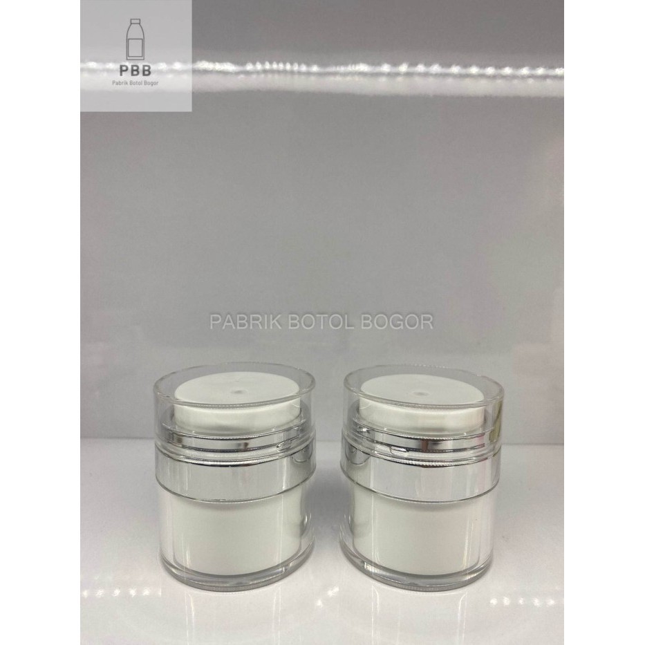 Jual PBB - Pot Airless Jar 15 Gr White List Silver Airless Vacuum 15Gr ...