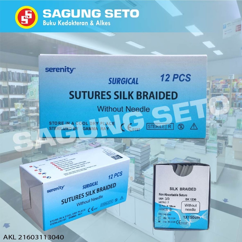 Jual SERENITY SURGICAL SUTURES SILK BRAIDED 3/0 WITHOUT NEEDLE ( BOX ...