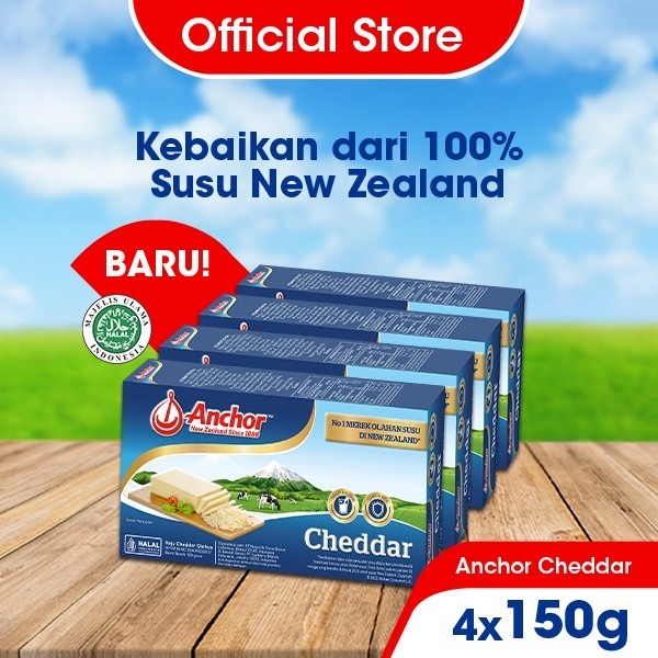 Jual Anchor Cheddar Block Cheese 150 gram x 4 pcs | Shopee Indonesia