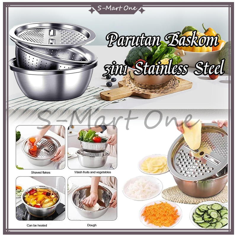 Jual Baskom Parut Dapur Stainless 3IN1 /Parutan Serbaguna/Parutan ...