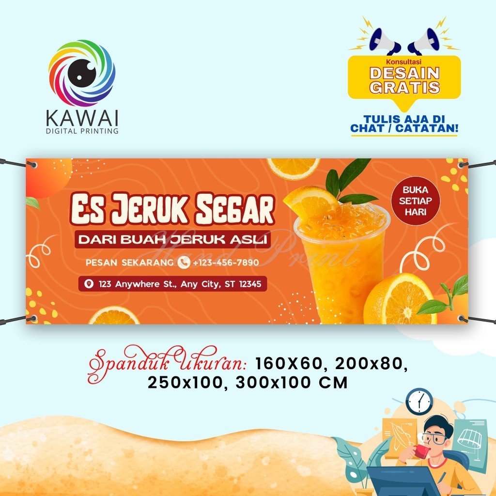 Jual Spanduk Banner MMT Jualan Minuman Es Jeruk Segar Buah Buahan Oren ...
