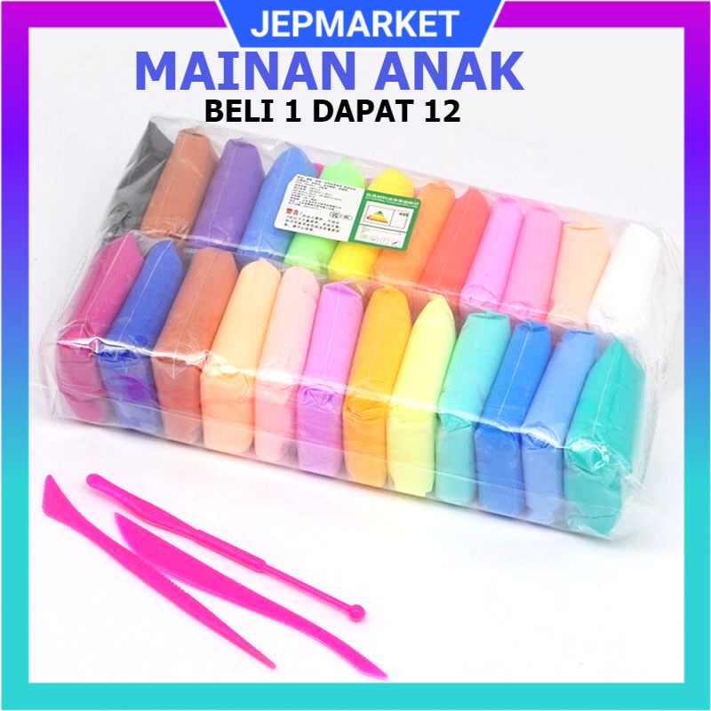 Jual SQUISHY POLYMER CLAY SOFT CLAY 1 SET ISI 12 PCS + ALAT PEMBENTUK ...