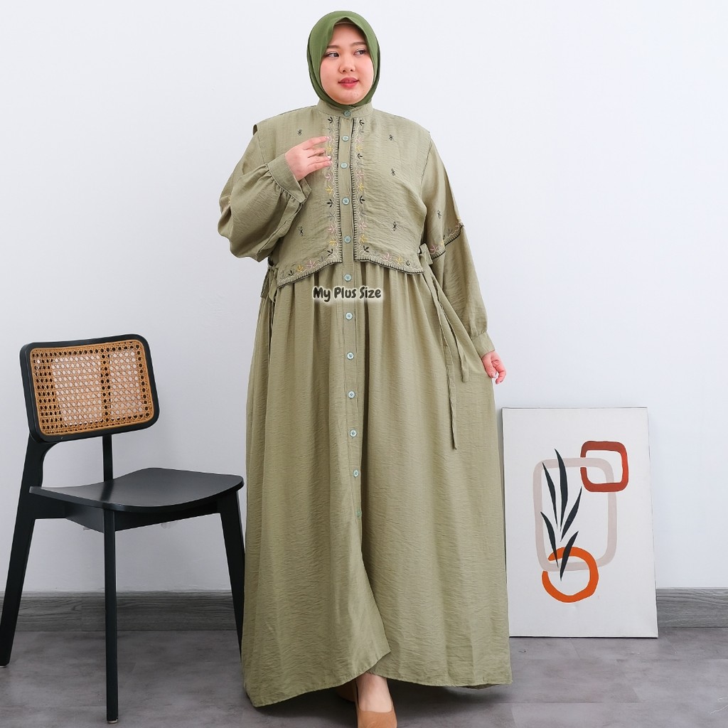 Jual Gamis Jumbo Wanita Mix Vest Bordir 3928, Ld 135 & 150 cm / Gamis ...