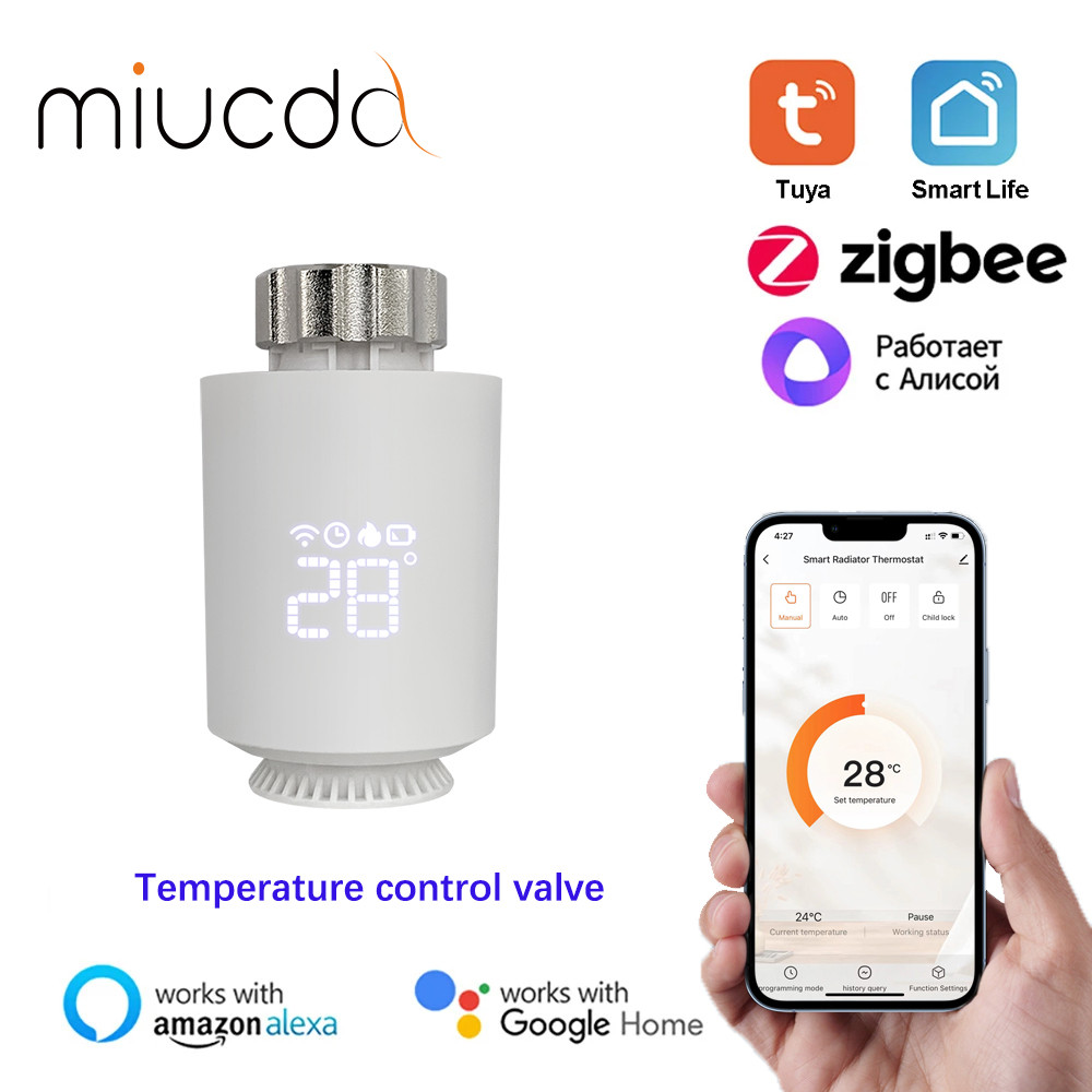 Jual MIUCDA Tuya ZigBee Thermostat, Smart TRV Programmable Radiator Actuator Valve for Remote ...