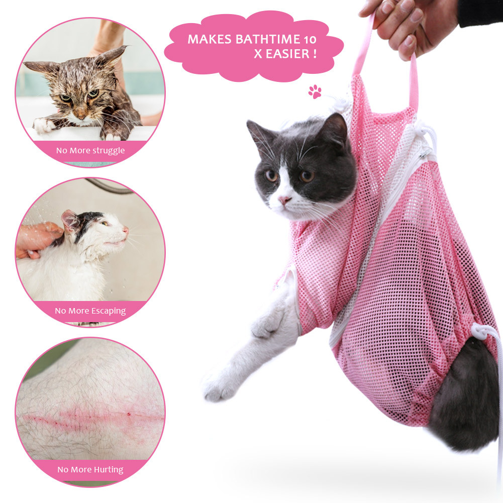 Jual Adjustable Cats Washing Bags Mesh Cat Grooming Bathing Bag For Pet ...