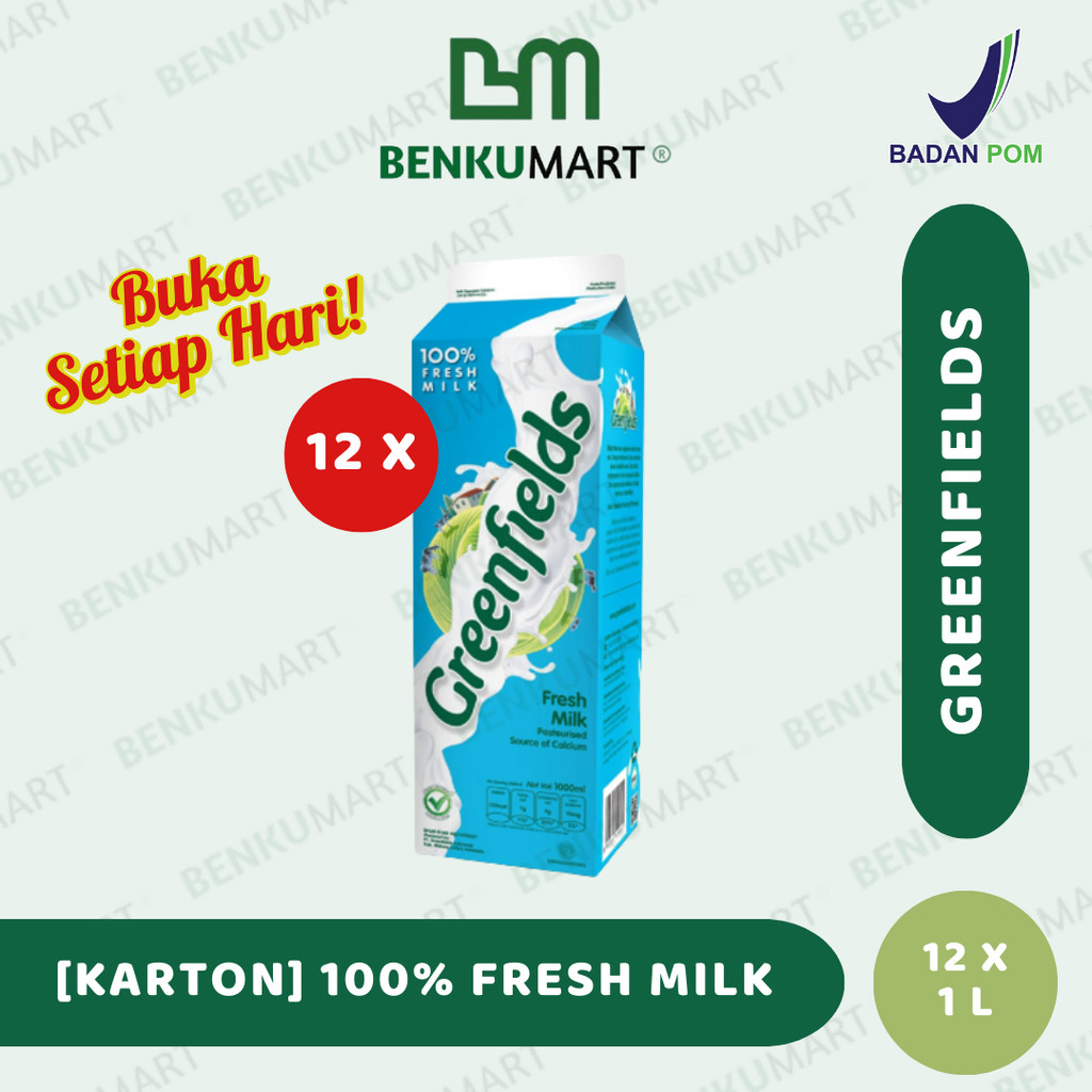 Jual [KARTON] Fresh Milk Greenfields 1 Liter Susu Segar 1L | Shopee ...