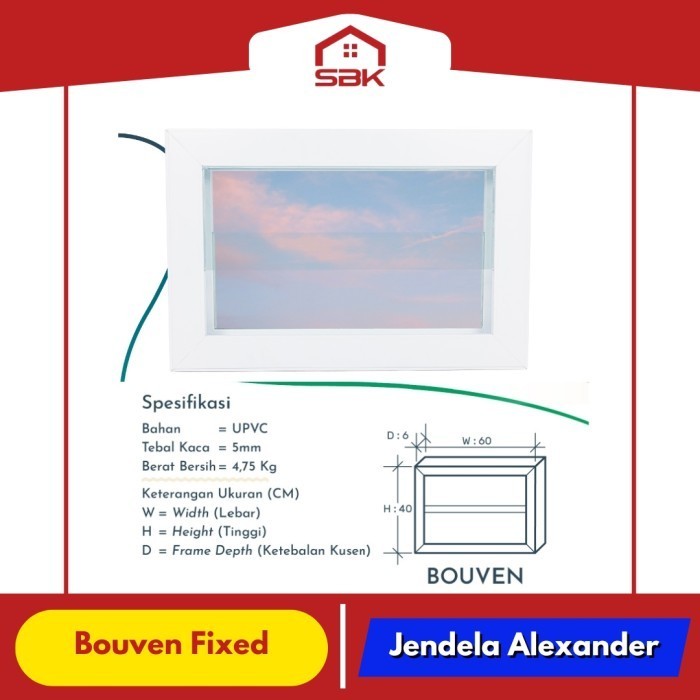 Jual Jendela UPVC Bouven Fixed | Jendela Kaca Selip 60x40 Alexander ...