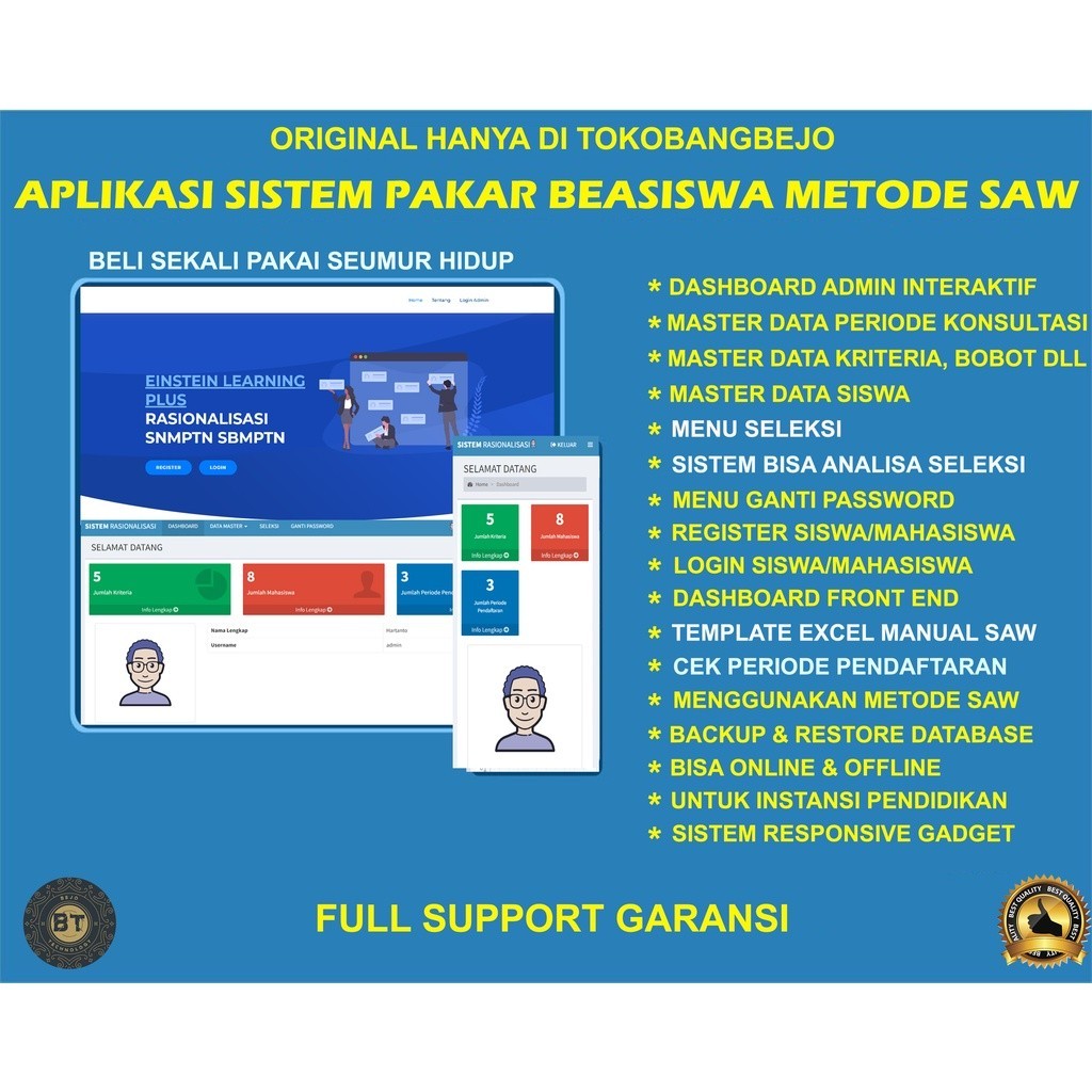 Jual APLIKASI WEB PHP 7 SOURCE CODE SPK PENERIMAAN BEASISWA DENGAN METODE SAW LENGKAP FULL ...