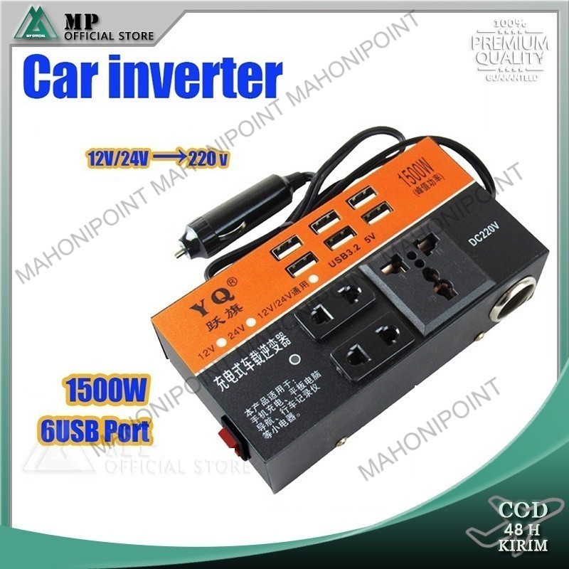 Jual 【COD】1500W DC Portable USB Car Power Inverter Adapter With 6 USB Ports 12V/24V To AC 220V ...