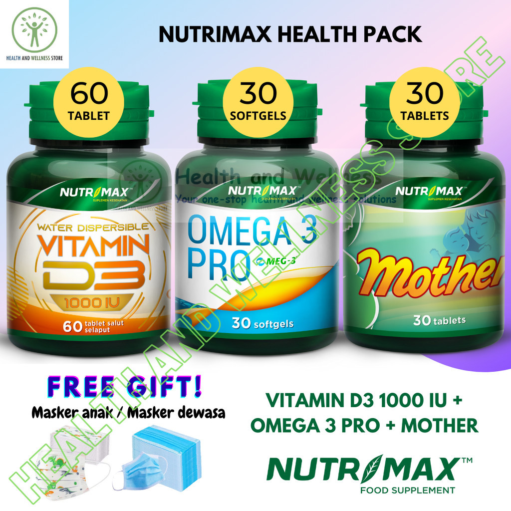 Jual PAKET NUTRIMAX VITAMIN D3 1000 IU 60 TABLET OMEGA 3 PRO 30 ...