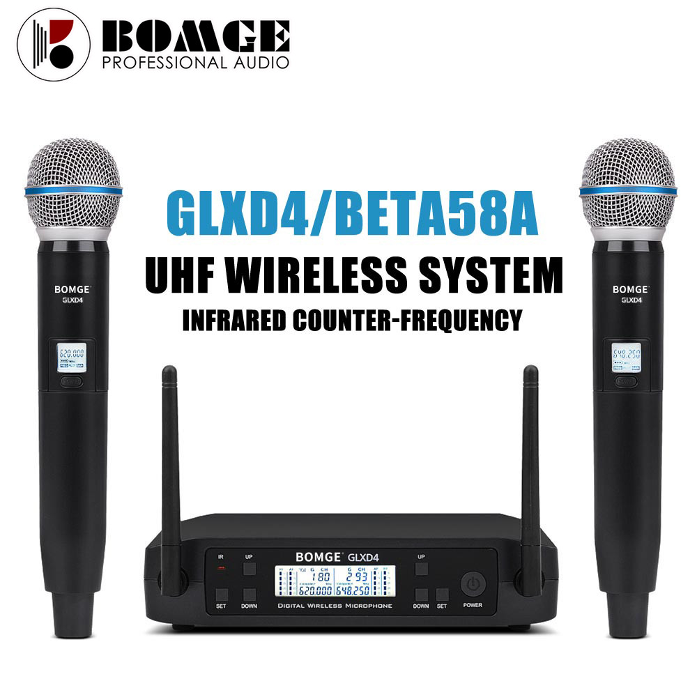 Jual BOMGE GLXD4 Wireless Microphone UHF Professional Microphone System Handheld Mic For 80m ...
