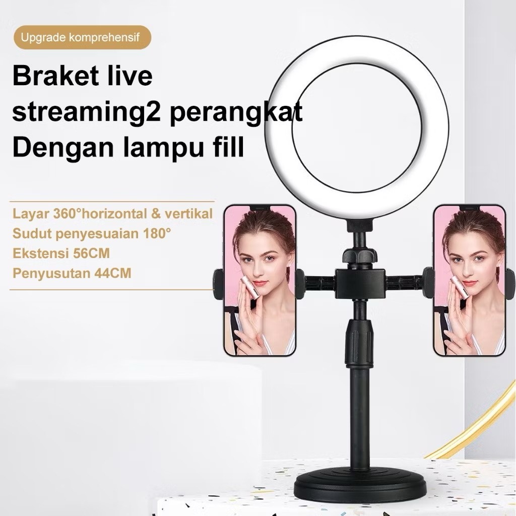 Jual Phone Holder Ring light 16cm + Tripod + 2 Selfie Ring Light Dimmable Live Stream Holder ...