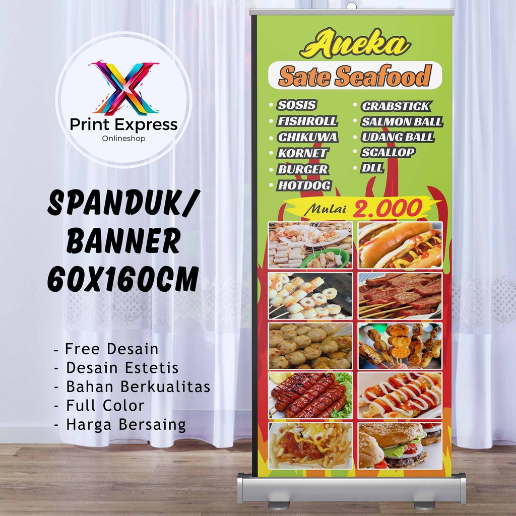 Jual Cetak Spanduk Street Food Aneka Sate Seafood 60x160 Cm Bisa Rekues ...