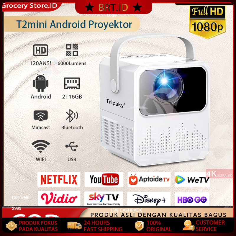 Jual Android Proyektor TV T2mini 6000 Lumen 4K HD Bluetooth Smart Projector Android 9 2G+16G ...