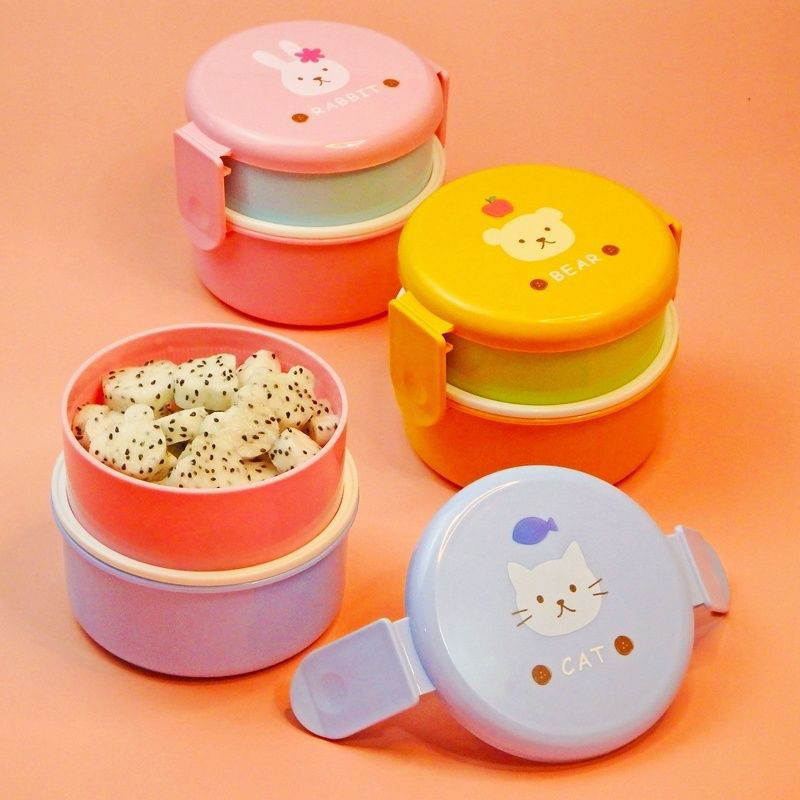 Jual 540ml Animal Lunch Box Japanese Double-layer Round Mini Bento Box ...