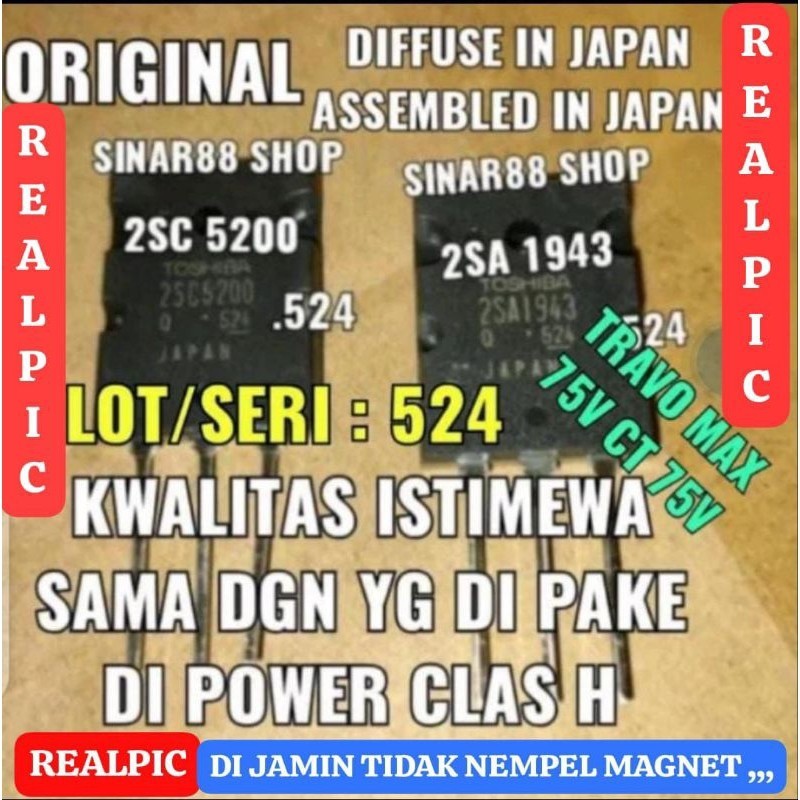 Jual Hrg 1 SET/PASANG ORI 5200 + 1943 TR TRANSISTOR TOSHIBA 2SA1943 2SC5200 1943 5200 FINAL ASLI ...