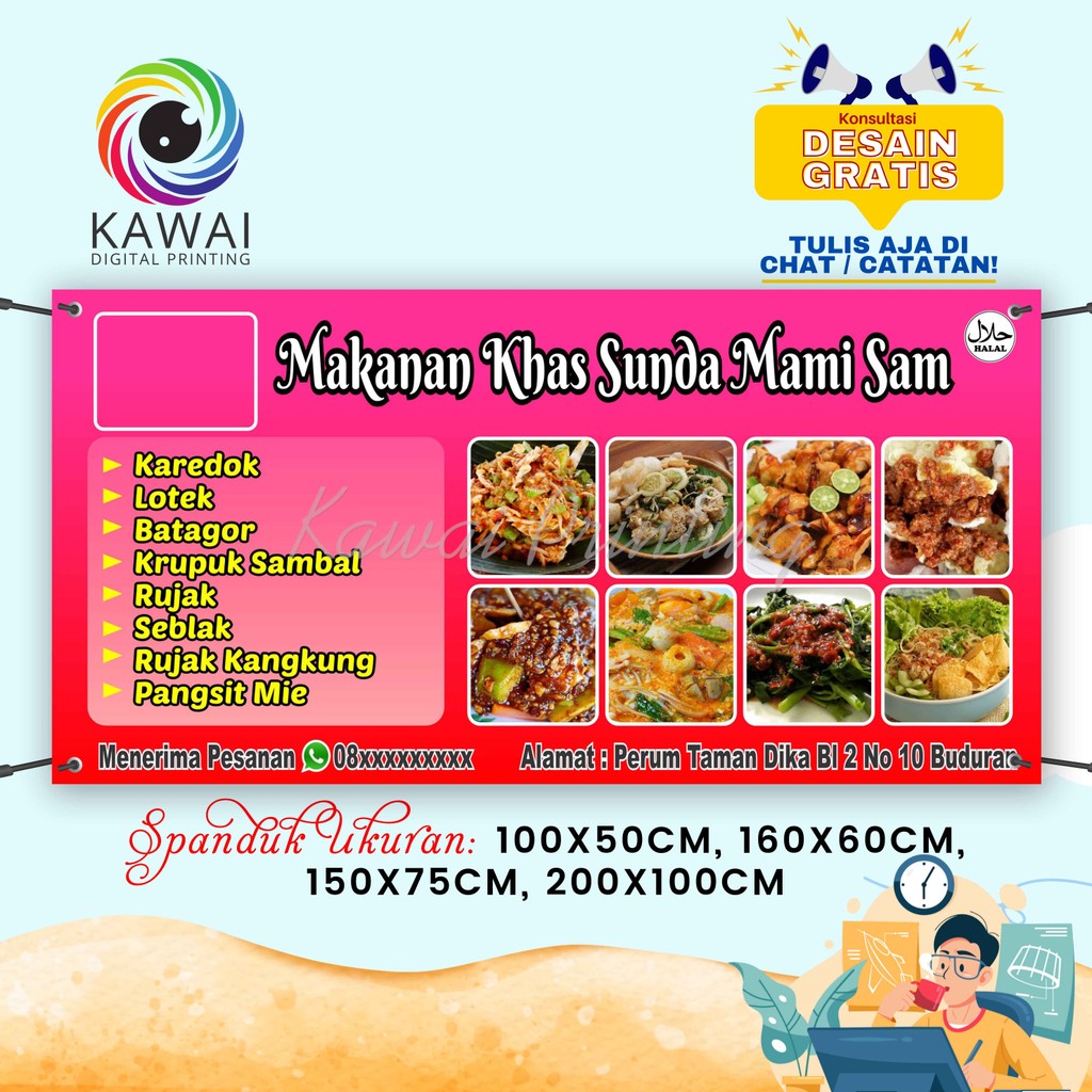 Jual Spanduk Banner MMT Warung Makanan Khas Sunda Pink Rekuest 200x100 ...