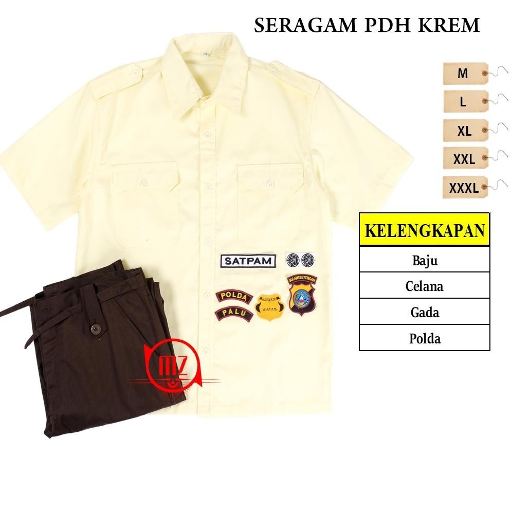 Jual baju seragam satpam terbaru PDH PDL KREM lengkap terbaru 2024 SETELAN PDL LENGKAP KREM ...