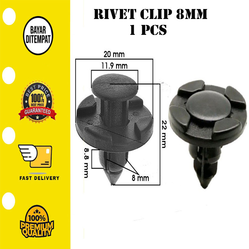 Jual 1 Pcs Kancing Klip 8mm Bemper Mobil baut Paku Rivet Bumper Fender ...