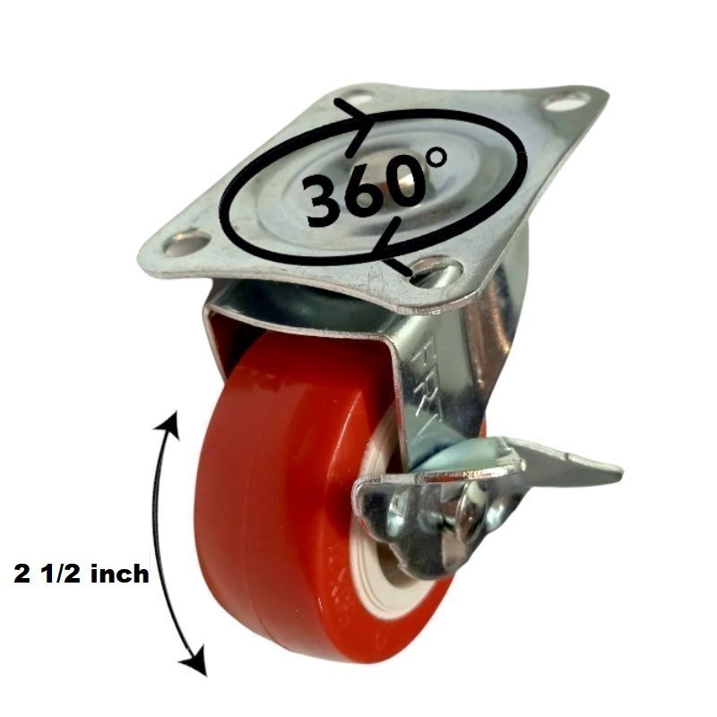 Jual Roda Trolley Merah Hidup dan Rem 2.5 inch Termurah Roda Troli 2.5 ...