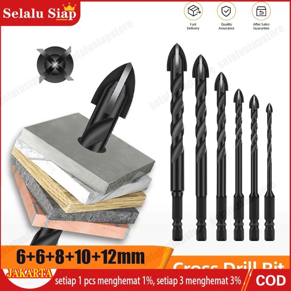 Jual 6+6+8+10+12mm Set Mata Bor Hex Silang Untuk Beton Ubin Porselen ...