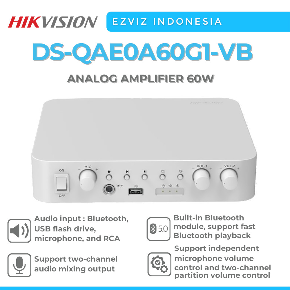 Jual HIKVISION DS-QAE0A60G1-VB ANALOG AMPLIFIER 60W BLUETOOTH, USB, RCA ...