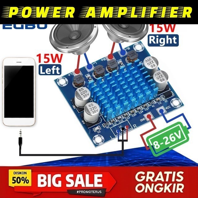 Jual Power Ampli Rakitan TPA3110 12V 30 Watt x 2 Modul Mudah Dirakit ...