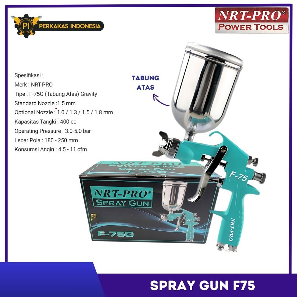 Jual Spray Gun NRT PRO F75G 400cc Alat Penyemprot Cat Tabung Atas ...