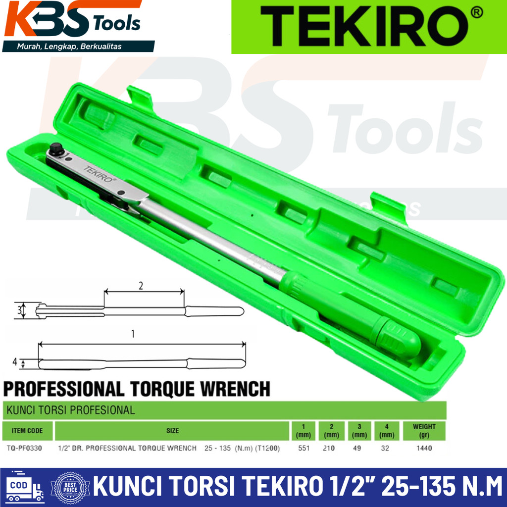 Jual Tekiro Kunci Momen Torsi 1/2''Inch Torque Wrench 25-135 N.M (T ...