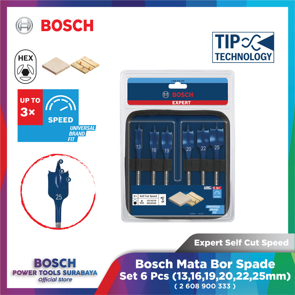 Jual Bosch Mata Bor Spade Expert Self Cut Speed Set 6 Pcs (13, 16, 19 ...