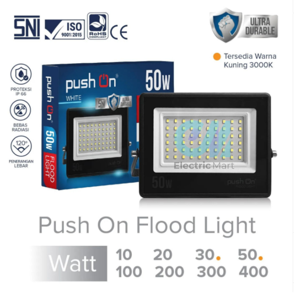 Jual Lampu Sorot Push LED Push On 10W 20W 30W 50 Watt Flood Light Tembak FloodLamp Putih Kuning ...