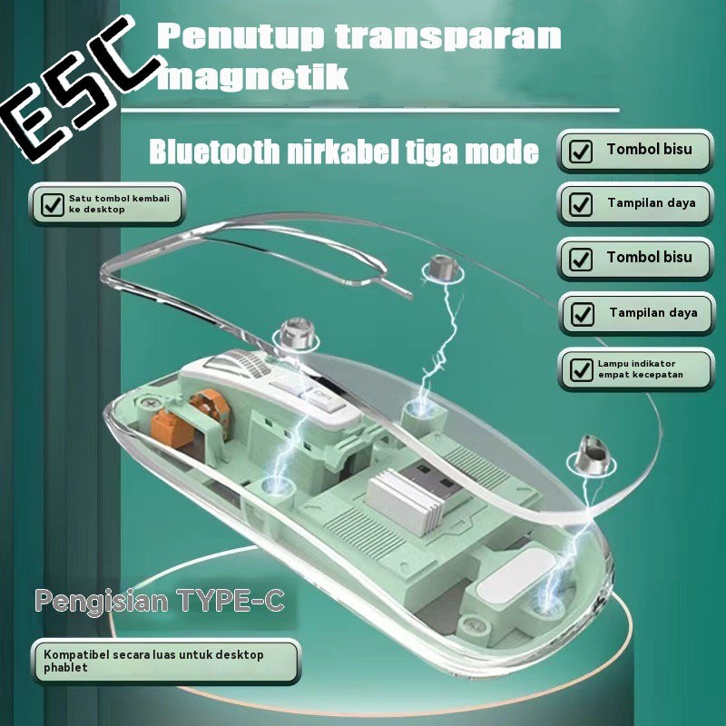 Jual ESC Mouse Transparan Mouse Tiga Mode Magnetik Nirkabel Mouse Daya ...