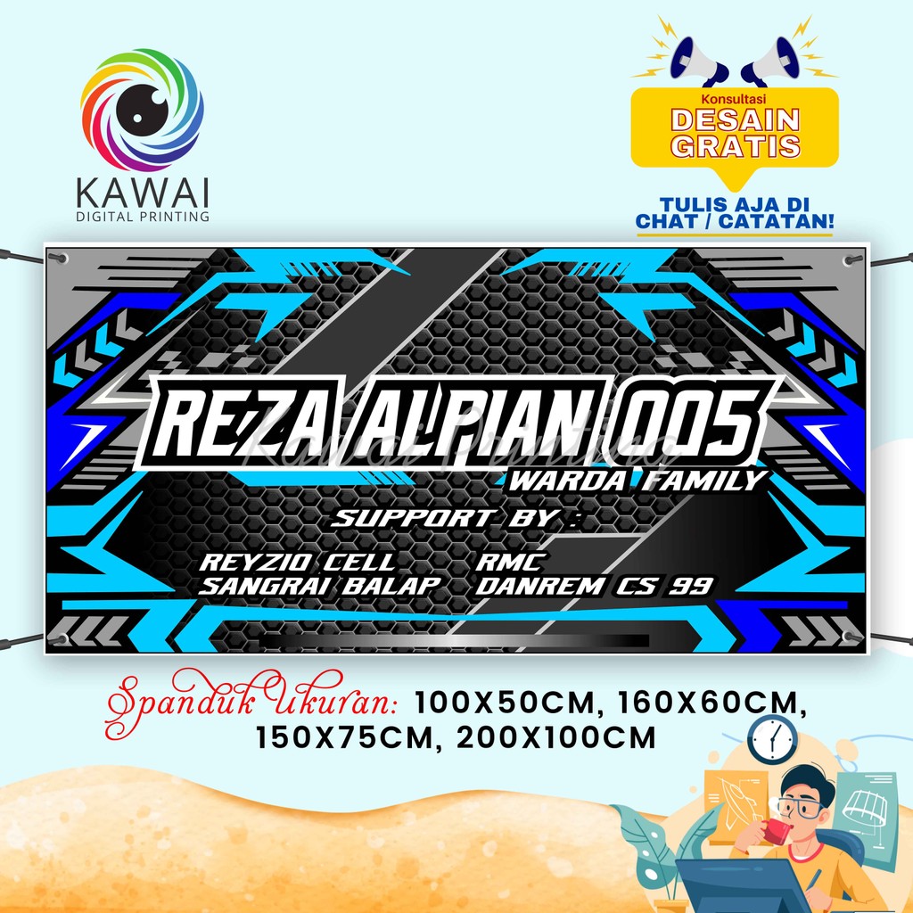 Jual Spanduk Banner MMT Racing Team Family Biru Rekuest 200x100 Cm ...