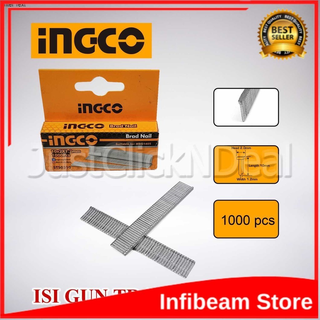 Jual Ingco Isi Staples Model T 10 x 2 x 1.2 mm Brad Nail Gun Tacker ...