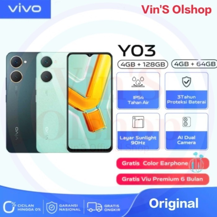 Jual VIVO Y03T 4/64 & VIVO Y03 4/64 Resmi Original Segel NoRepack Imei Aman | Shopee Indonesia