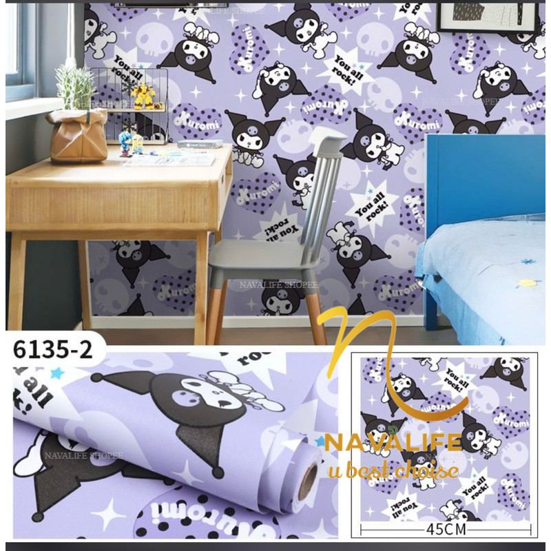 Jual Wallstiker Dinding motif Kuromi ukuran 45cm x9m//motif baru//kuromi navalife | Shopee Indonesia